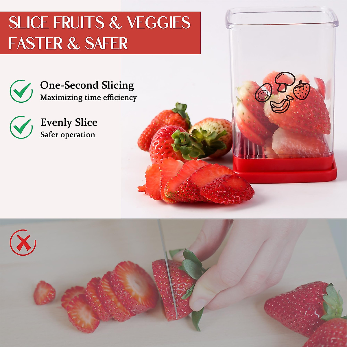 Cup Slicer Fruit, Stainless Steel Strawberry Slicer Egg Slicers Banana Slicers, Fruit & Vegetable Speed Fruit Slicer with Push Plate, Quickly Making Fruit Vegetable Salad, Must Have Kitchen Gadget