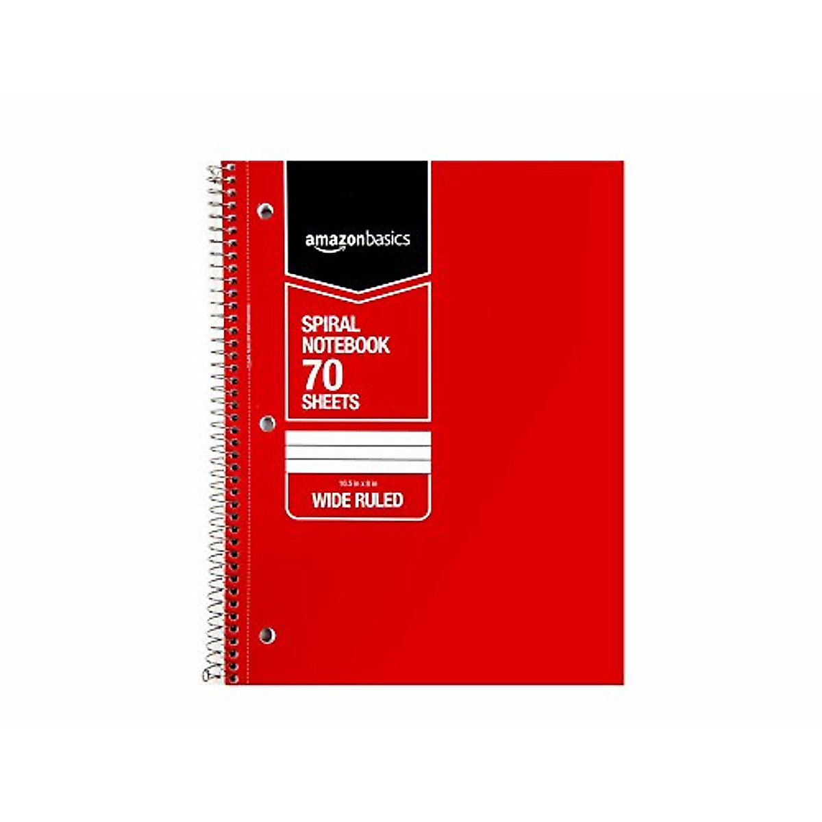 Amazon Basics Wide Ruled Wirebound Spiral Notebook, 70-Sheet, 5 Pack, Multicolor