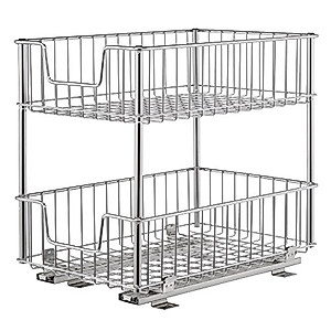 TRINITY 2-Tier Sliding Undercabinet Organizer with 2 Baskets for Kitchen and Bathroom Cabinet Organization and Storage, 50 Pound Capacity, 11.5” W x 17.75” D x 15.8” H