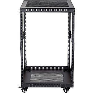 Kenuco 25U Standing Open Frame Rack with 4 Wheels and 4 Legs - Steel Network Equipment Rack 17.75 Inch Deep