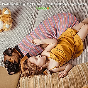 LovinPet Large Dog Pajamas, Cotton Multicolor Stripe Big Dog Shirt,Cotton Dog Jammies, Full Body Dog Onesie, Pet PJ's/Medium