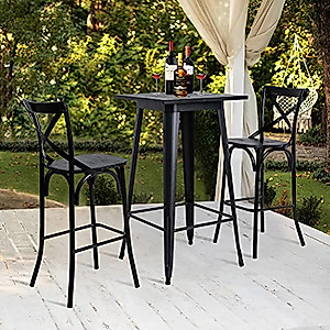 glitzhome 41.50" H Modern Style High Heavy-Duty Metal Black Steel Square Bar Table with Solid Elm Wood Top Sturdy Frame Bistro Pub Table