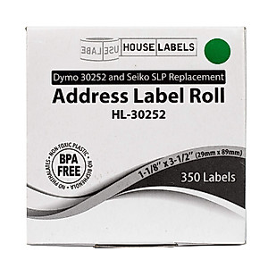 HOUSELABELS Compatible DYMO 30252 Green Address Labels (1-1/8" x 3-1/2"), Strong Permanent Adhesive, Compatible with DYMO LW 450, 4XL, Rollo & Zebra Desktop Printers, 6 Rolls /2100 Labels
