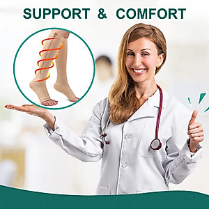 CTHH 2 Pairs Zipper Compression Socks 15-20mmgh-Calf Knee High Open Toe Compression Stocking