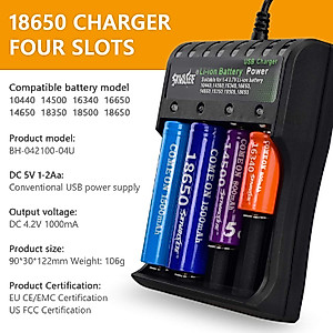18650 Battery Charger for Rechargeable Li-ion Charger 4-Bay and USB Smart Universal 4 Slot Battery Charger for 10440 14500 16340 18650 26650 18500 17670 (Not Battery)