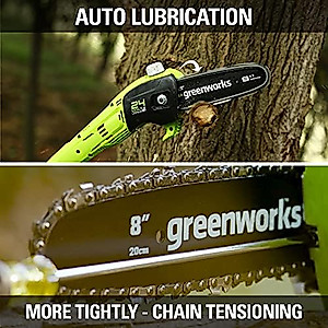 Greenworks 24V 8" Cordless Polesaw (Great For Pruning and Trimming Branches / 125+ Compatible Tools), 2.0Ah Battery and Charger Included