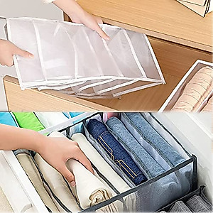 2PCS Wardrobe Clothes Organizer Washable, 7 Grids Foldable Visible Closet Organizer Clothes Drawer, Nylon Mesh Separation Box, for T-shirt, Legging, Skirts, Jeans, Children's clothing (Grey - 2 PCS)