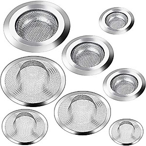 8 Pieces Drain Hair Catcher Bathtub Shower Drain Cover Kitchen Sink Strainer Stainless Steel Sink Drain Stopper Filter for Kitchen Bathroom, Coarse Mesh and Fine Mesh, Different Sizes