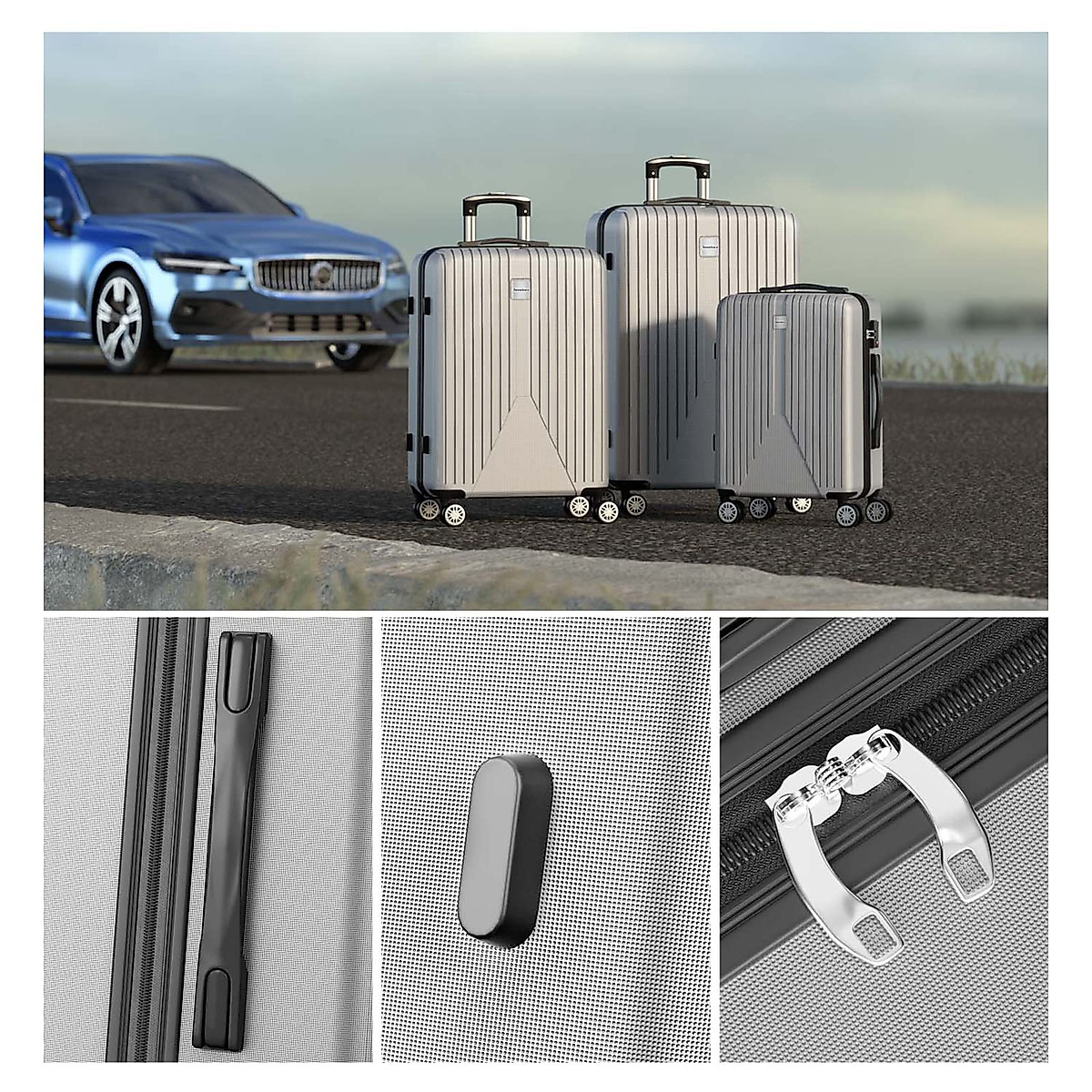Strenforce Luggage Sets 3-Peice (20/24/28-Inch) Durable Wheels and TSA Lock Travel Suitcase Set, silver