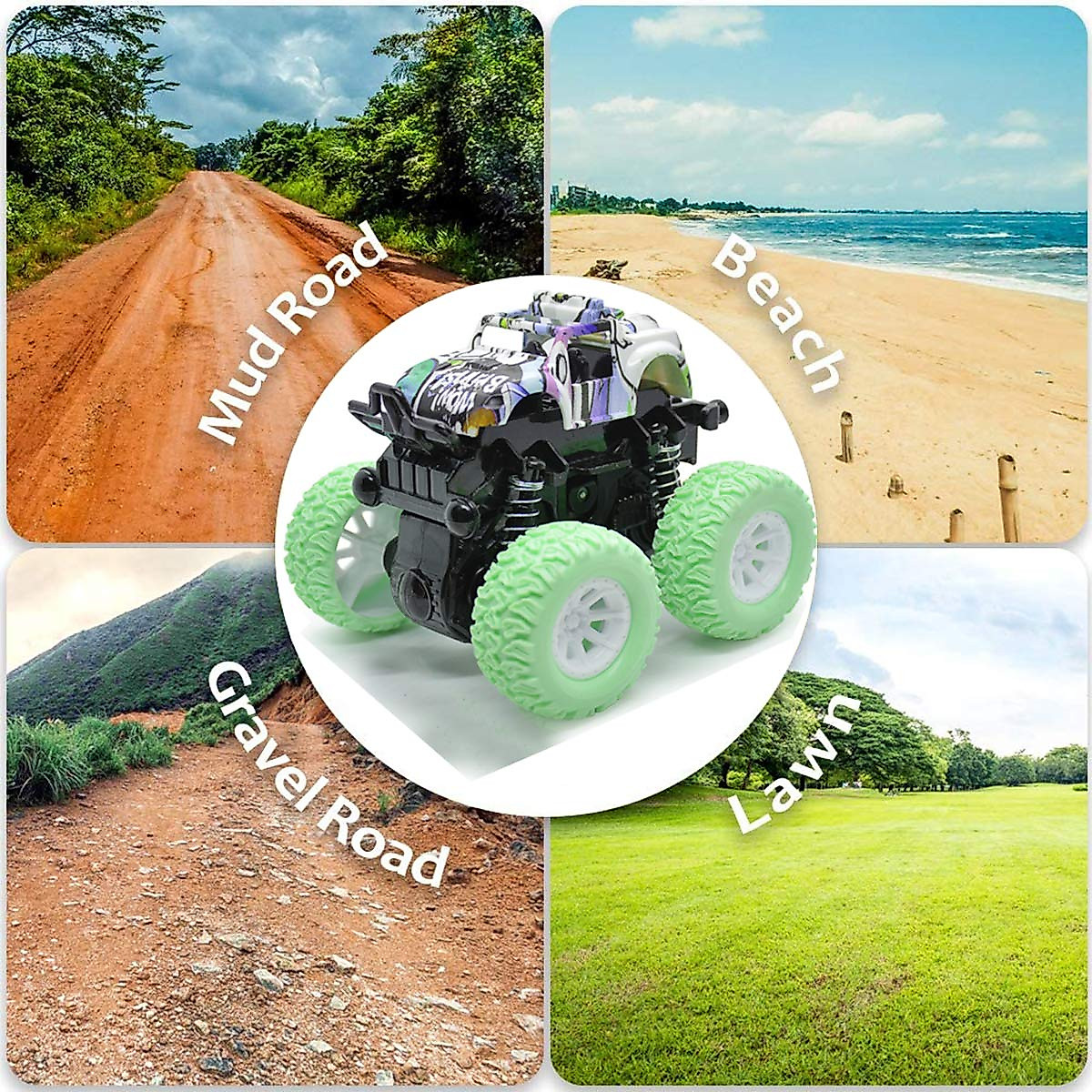 YQMYXG Monster Truck Toys Cars for Boys Toddlers 4 Wheels Drive Durable Friction Powered Car Toys for Kids Birthday Party 360 Degree Rotation Gift Suitable for Boys Girls over 3 years old(Yellow+Green