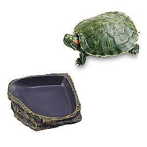POPETPOP Reptile Food Dish Terrarium Water Bowl Food Feeding Plate Container Drinking Water Tray Resin for Snake Tortoise Frog