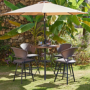 VICLLAX Outdoor 180-Degree Swivel Bar Stools Set of 2, Rattan Tall Patio Chair for Garden Pool Lawn Backyard, Brown