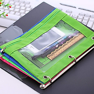 YOUSHARES 3 Ring Binder Pencil Pouch - 5 Pack Colored Pen Holder Zipper Pencil Case, Handy Organization Binder Pockets with Clear Window for School, Office and Art