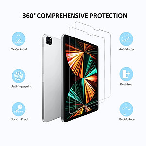 [2 Pack] iPad Pro 12.9 Screen Protector,Tempered Glass for iPad Pro 12.9 Inch 2021/2020/2018 (5th/4th/3rd Gen),Compatible with Apple Pencil
