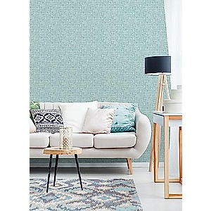 NuWallpaper NU2919 Aqua Poplin Texture Peel & Stick Wallpaper, Blue