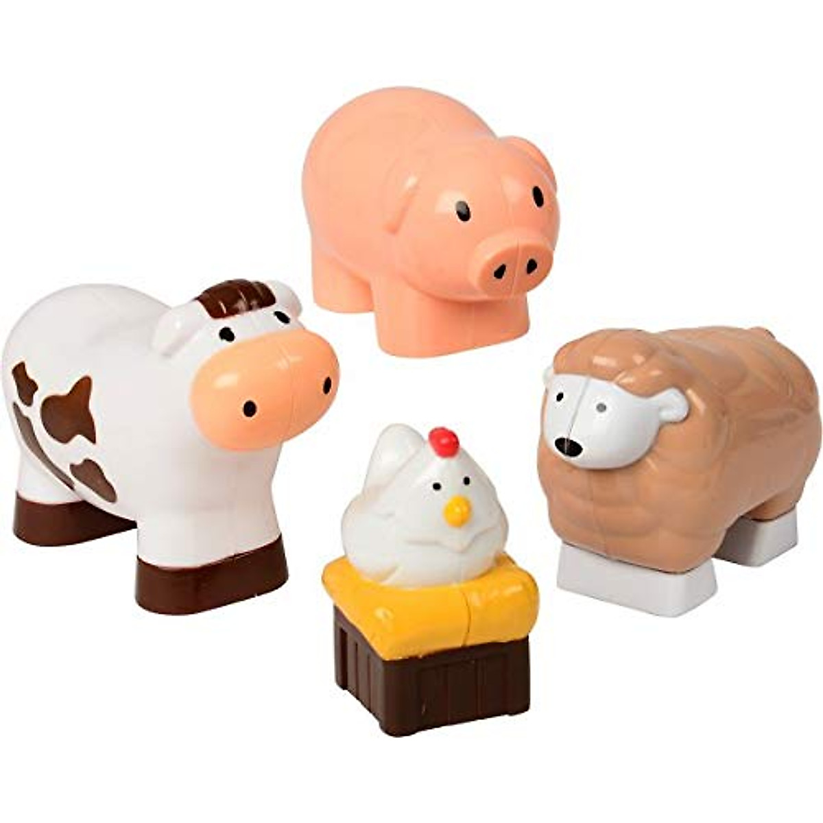 Constructive Playthings OX-37 Preschool Sized Interlocking Bricks Accessory Set Featuring People, Dinosaurs and Animals