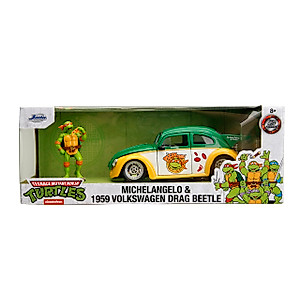 Jada Teenage Mutant Ninja Turtles 1:24 1959 Volkswagen Drag Beetle Die-cast Car & 2.75" Michelangelo Figure, Toys for Kids and Adults (33741)