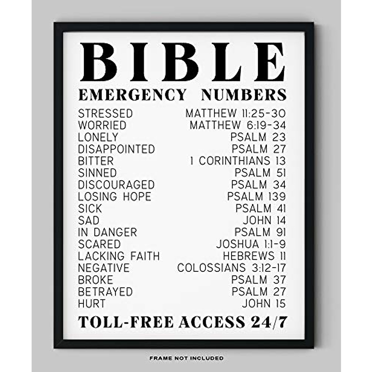 Funny Bible Verse Wall Art - 8x10" UNFRAMED Print - Bible Verse Emergency Numbers - Inspirational, Spiritual Typography Wall Print - Religious Gifts For Women And Men
