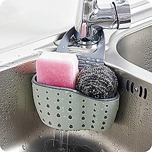 Ahn'Qiraj 2Pcs Sink Hanging Sponge Holder Kitchen Caddy Sponge Drain Holder for Sink Hanging Ajustable Strap Silicone Sponge Caddy Drain Holes For Kitchen Organizer Sink Accessories (Blue/Pink)