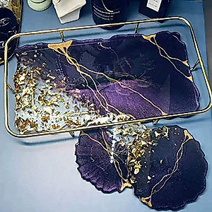 ResinWorld 2 Size 14 inches XL Large Tray Silicone Molds Epoxy Resin Geode Tray Mold with Gold & Silver Handles DIY for Making Resin Tray (Rectangle)