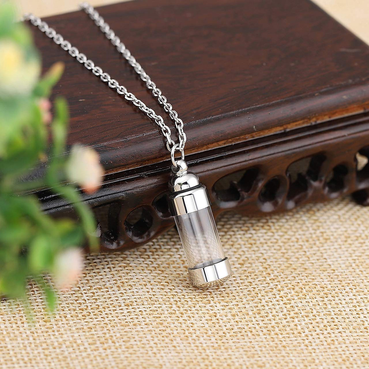 Zysta Arylic Urn Necklace for Ashes Clear Glass Cylinder Pendant Creamation Vial Necklaces Ash Locket Tube with 24 inch Chain Holder Container Keepsake Memorial Urns Jewelry