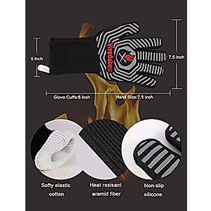 WEEDABEST Hot BBQ Gloves Heat Resistant Kitchen Oven Mitts Professional Long Heat Resistant Cooking Gloves for Grill,Grilling,Smoker,Barbeque,13.5 inch-Gray