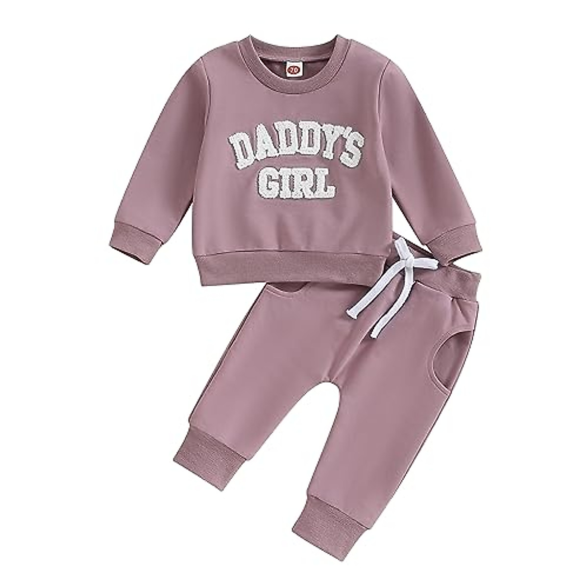 FIOMVA Daddys Girl Baby Clothes Toddler Fall Winter Outfits Sweatshirt Pants 2 Piece Set Shirt Sweatpants Suit (H Embroidered Daddy's Girl Purple, 2-3 Years)