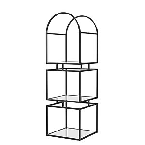 PayLessHere 3-Tier Open Bookshelf, Bookcase Storage Shelves with Arched top Metal Frame and Glass Bookshelves form Home Office Living Room,Black