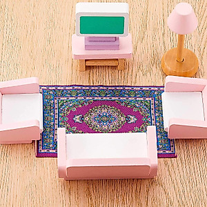 G0lden&Mang0 22Pcs Dollhouse Furniture Set, 112 Dollhouse Decoration 1Pc Wooden Dining Table and 4Pcs Chair, 1Pc Mini Carpet Turkey Rugs, 4Pcs Plates and 12Pcs Knives Forks Spoons for Kids Gift