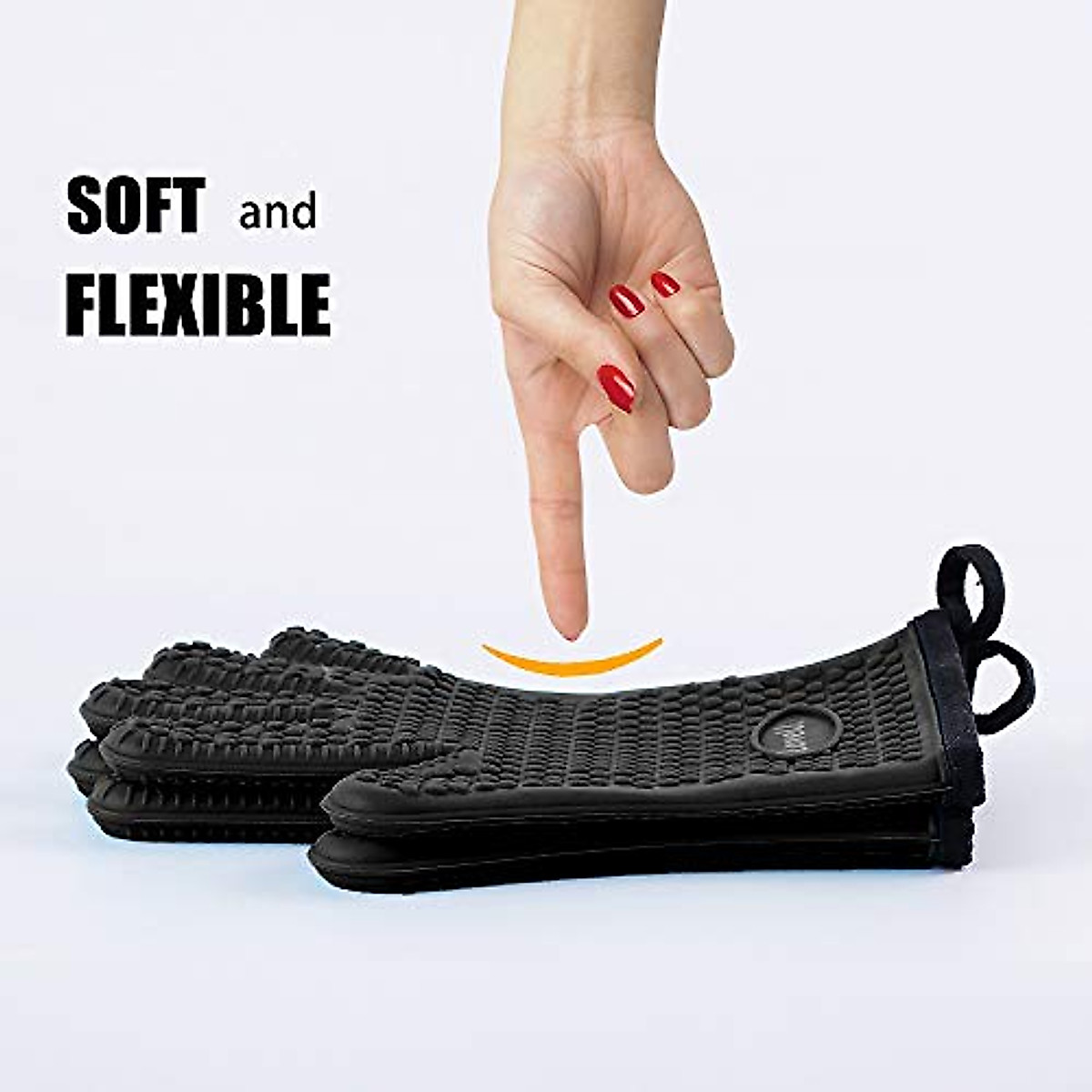 Loveuing Kitchen Oven Gloves - Silicone and Cotton Double-Layer Heat Resistant Oven Mitts/BBQ Gloves/Grill Gloves - Perfect for Baking and Grilling - 1 Pair (One Size Fits Most, Black)