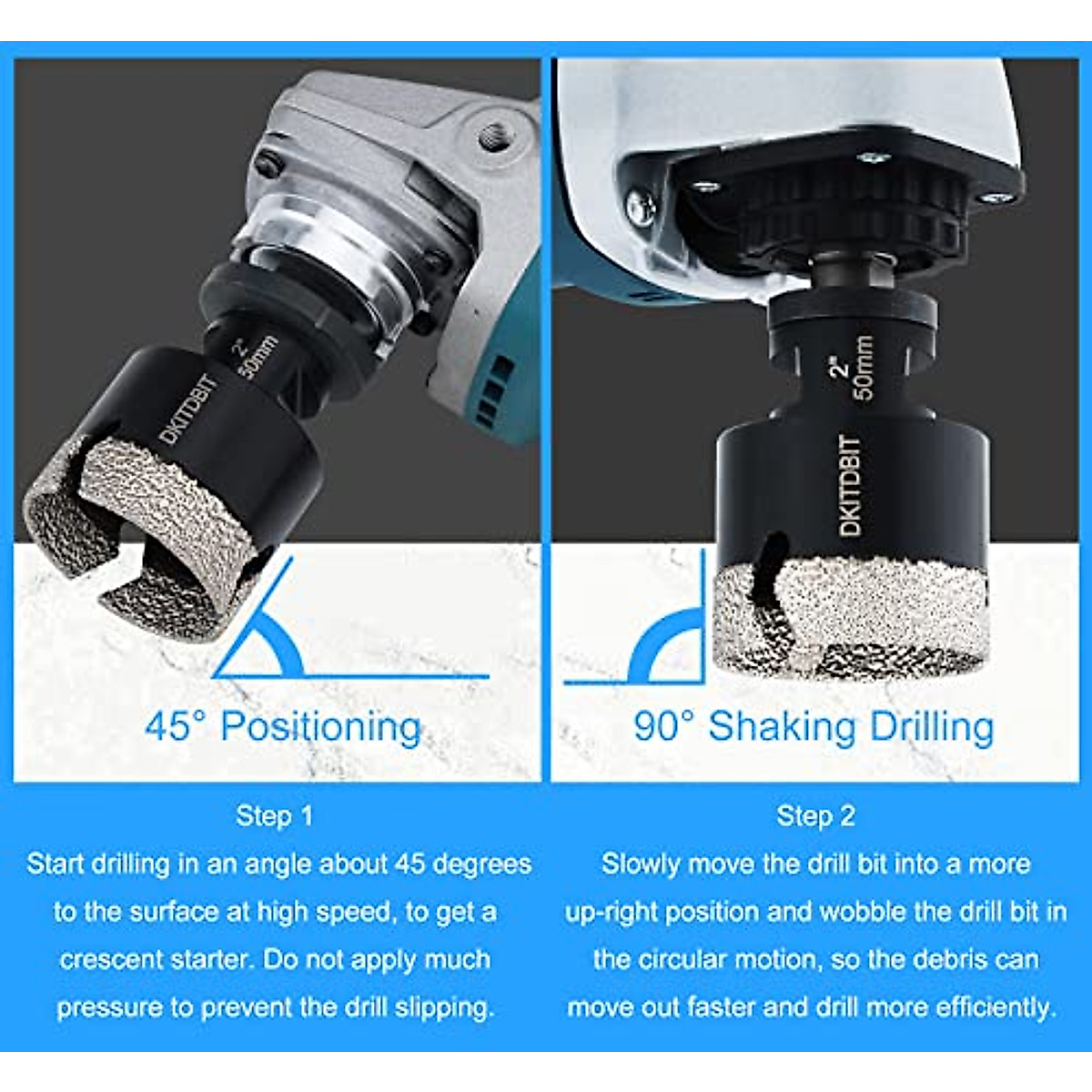 2inch Dry Diamond Hole Saw, 50mm Diamond Drill Bit for Porcelain Granite Tiles Brick Concrete Work with Angle Grinders & Electric Drills