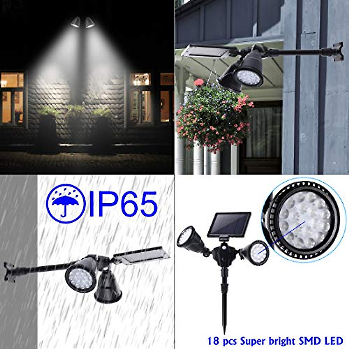 Solar Outdoor Spotlights, 1400-Lumens Bright 36 LED Motion Sensor Spot Light Waterproof Double Head Security Light Wall Light Landscape Light Security Lighting for Patio Deck Yard Garden Driveway