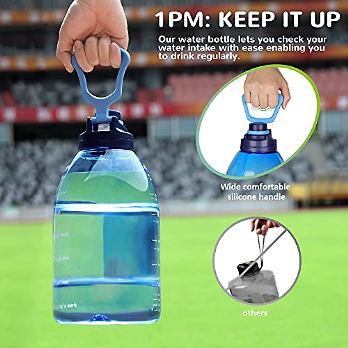 Diller bottle 1 Gallon Water Bottle with Time Marker, Large 128oz Water Bottle to Drink, Motivational Water Jug with handle for Gym Workout, BPA Free, Leak-Proof (Blue)