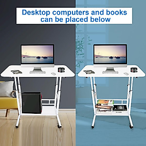 BEFOCL 31.5 Inches Mobile Home Office Desk, Adjustable Height Computer Desk, Double Support Bar Reinforced Design Single Small Desk,Children's Study Table(31.5in, White)