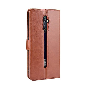 QiongNi Case for Oppo Reno 2F Case Cover,Case for Oppo Reno 2Z,Flip Leather Wallet Cover Case for Oppo Reno2 F CPH1989 / Reno2 Z PCKM80 CPH1945 CPH1951 Case Brown