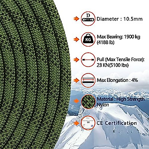 AOLEBA 10.5 mm Static Climbing Rope 10M(32ft) 20M(64ft) 30M(96ft) 50M(160ft) 70M(230ft) Outdoor Rock Climbing Rope, Escape Rope Ice Climbing Equipment Fire Rescue Parachute Rope