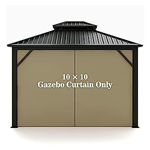 Gazebo Universal Replacement Privacy Curtain – Hugline 10' x 10' Gazebo Side Wall Outdoor Privacy Panel with Zipper (Khaki)