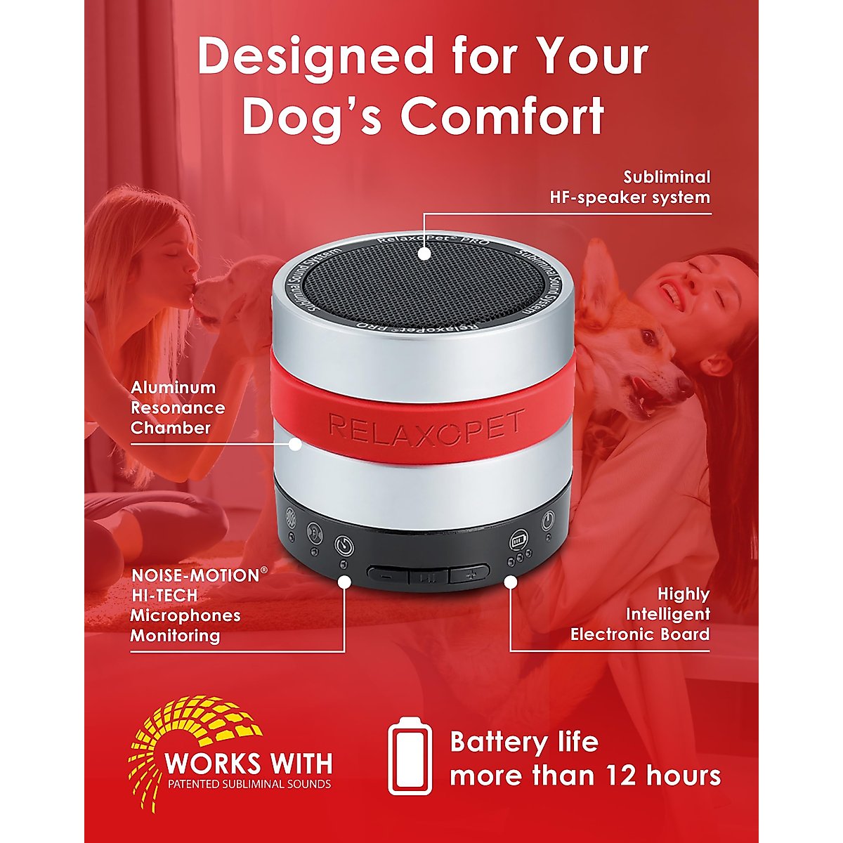 RelaxoPet Pro Dog Relaxation System - Calming for Dogs Relaxation Device with Noise Motion, LED Indicator, Pro Timer - Portable Sound Machine for Dogs for Thunderstorms, Fireworks, & Travelling