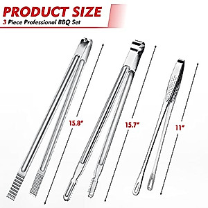 3 Pieces Grill Tongs for Cooking BBQ, 12 & 16" Extra Long Kitchen Tongs,Premium Stainless Steel Tongs,Heavy Duty Grilling Tongs for Cooking,Barbecue, Buffet
