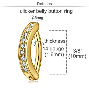 QWALIT Gold Belly Button Ring Belly Rings for Women Belly Button Rings Surgical Steel Clicker Belly Ring Simple Belly Piercing Belly Button Piercing Jewelry