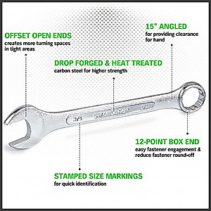 SWANLAKE 26PCS Combination Wrench Set with Roll-up Pouch, wrench set metric and standard, SAE 1/4” - 1” and Metric 8mm - 24mm