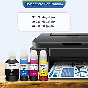Topcolor Compatible Dye Ink Replacement for Canon GI-20 GI20 Ink Bottles Refills Kit for Canon PIXMA G6020 G5020 G7020 MegaTank Printers, 170mL Black Ink Refill, 70mL Cyan Magenta Yellow, 4 Packs
