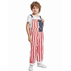 Boys Overalls Denim 3-14 Years American Flag Jeans Bibs Overalls July 4th Striped Patriotic Jumpsuit &Rompers(red,8)