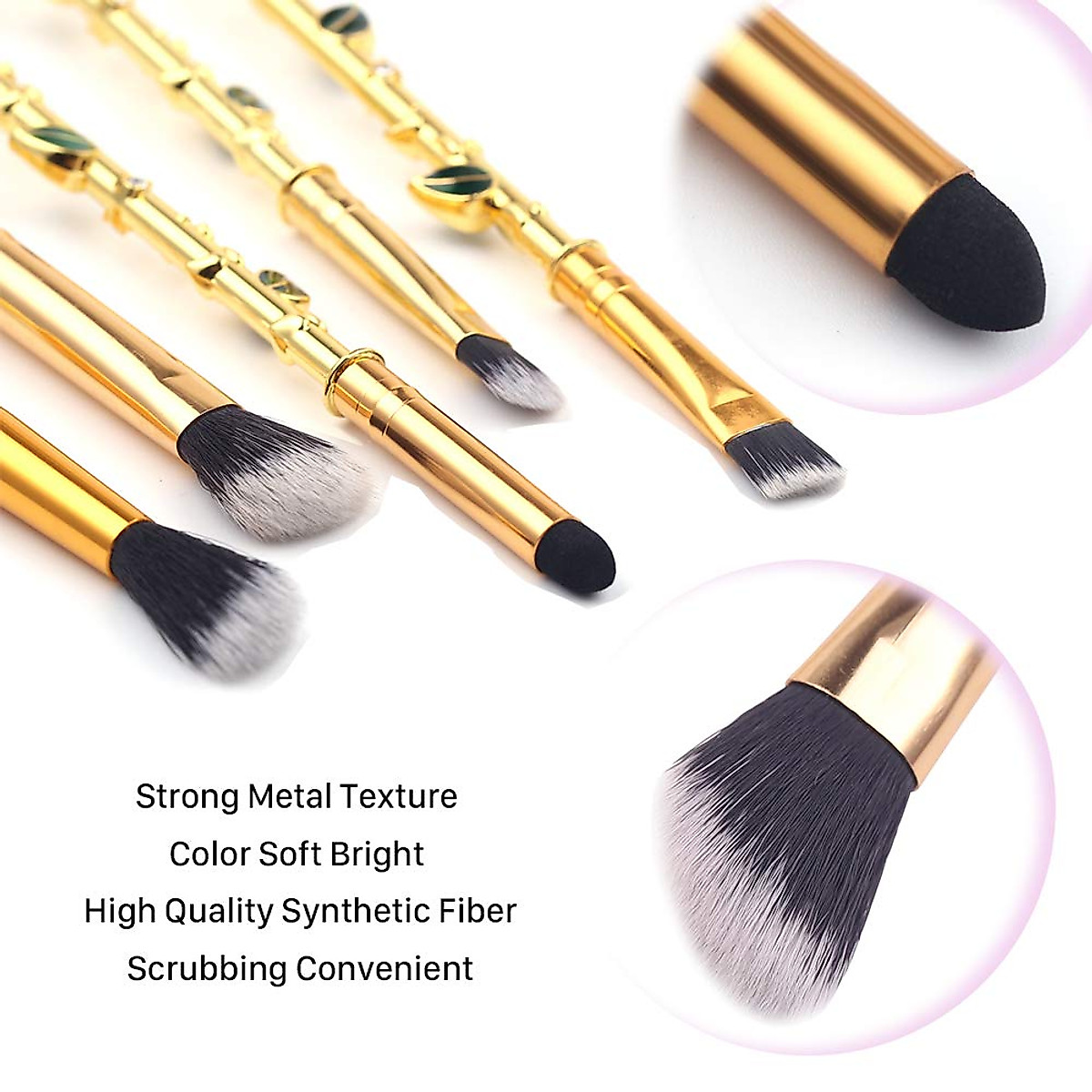 Rose Eye Makeup Brush Set - 5pcs Wand Makeup Brushes with Soft Synthetic Fiber and Metallic Handle for Eyebrow, Eyeshadow, Foundation, Blending and Lips, Great Gift for Sister Girlfriend, Gold
