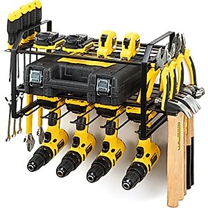 4 Drill Holder Wall Mount,Cordless Tool Organizer Storage Rack,Garage Power Tool Organizer Wall Mount Heavy Duty Power Tool Holder Utility Rack,Pegboard Drill Organizer Rack Tool Storage Organization