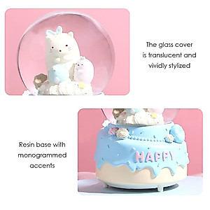 4 Inches / 10CM Snow Globe - Bear Cake Musical Box with Drifting Snow for Home Decor, Birthday Gift for Girls, Family Friends, Pink