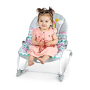 Bright Starts Rosy Rainbow Infant to Toddler Rocker with Vibrations, Baby Seat for Girl or Boy, Newborn +