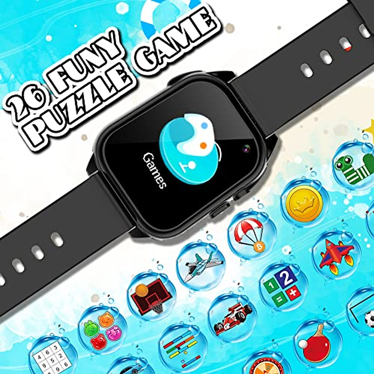 Waterproof Smart Watch for Kids 3-12 Years Boys Girls Learning Toys with 26 Puzzle Games Pedometer Camera Video Recording Music Player Alarm Timer HD Touchscreen Toddler Watch Birthday Gift