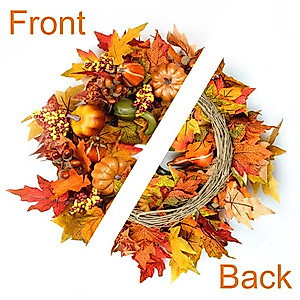 HomeKaren Fall Wreaths for Front Door 22 inch, Fall Door Wreath with Pumpkin, Maple Leaves Autumn Thanksgiving Harvest Festival Decorations Indoor and Outdoor