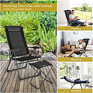 Giantex 4 Pcs Folding Patio Chairs Set 2 Pack Patio Dining Chairs with Footrest Portable Sling Chairs Camping Lawn Chairs with Adjustable Back Outdoor Bistro Chairs for Porch Garden Yard Pool